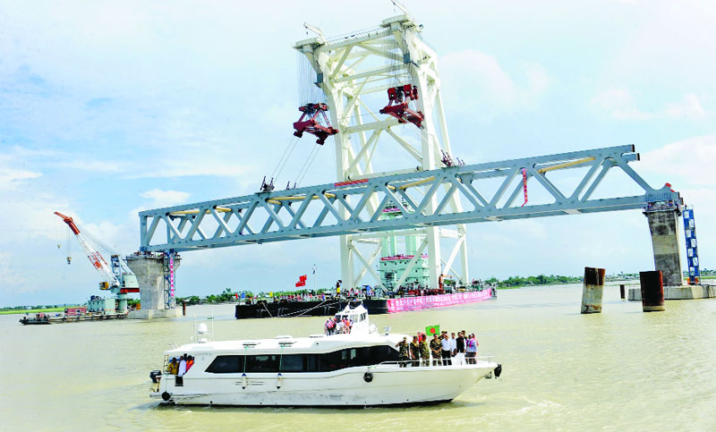 3rd span installed, 450 meters of Padma Bridge now visible